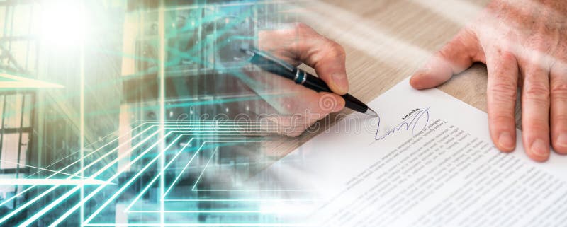 Man Signing a Contract; Multiple Exposure Stock Photo - Image of text ...