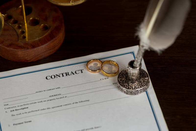 Marriage Contract Sign Concept. Man and Woman Signing Documents. Stock ...