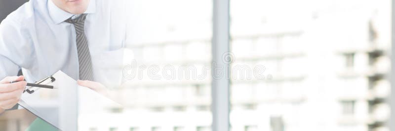 Man Signing Paper Agreement with Buildings Transition Stock Image ...