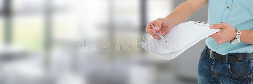 Man Signing Paper Agreement with Windows Transition Stock Photo - Image ...