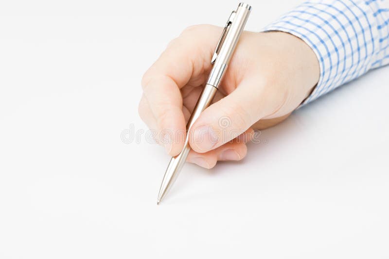 Man Signing or Writing Something - Close Up Shot Over Grey Stock Image ...