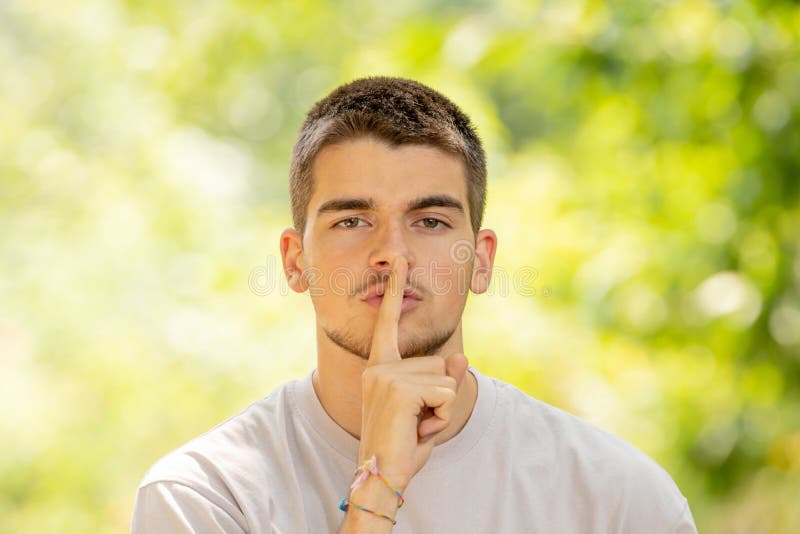 Man with Silence Expression Outdoors Stock Image - Image of gesturing ...