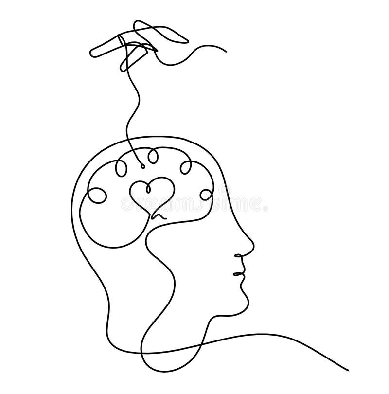 Man Silhouette Brain and Hand As Line Drawing on White Stock ...