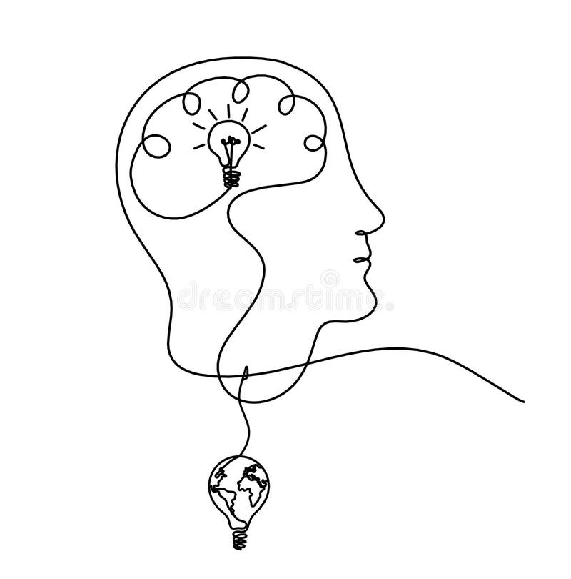 Man Silhouette Brain and Light Bulb As Line Drawing on White Stock ... Man Silhouette Brain and Light Bulb As Line Drawing on White Stock ...