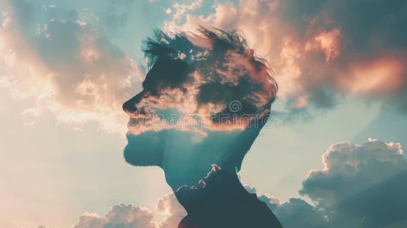 Man Silhouette with Clouds in Mind Conceptual Thinking Image the Image ...