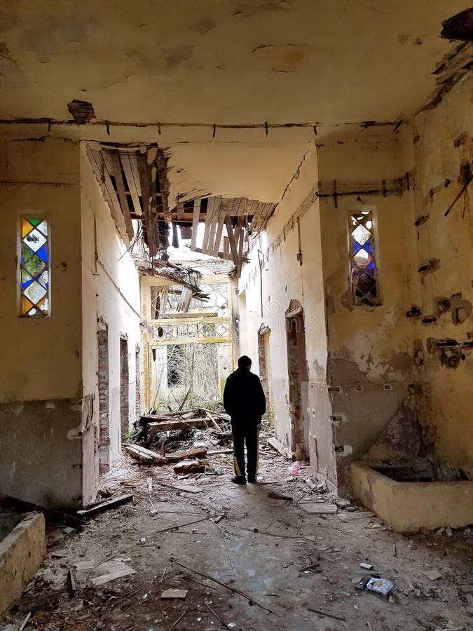 Man Silhouette in a Decrepit Building Stock Photo - Image of demolition ...