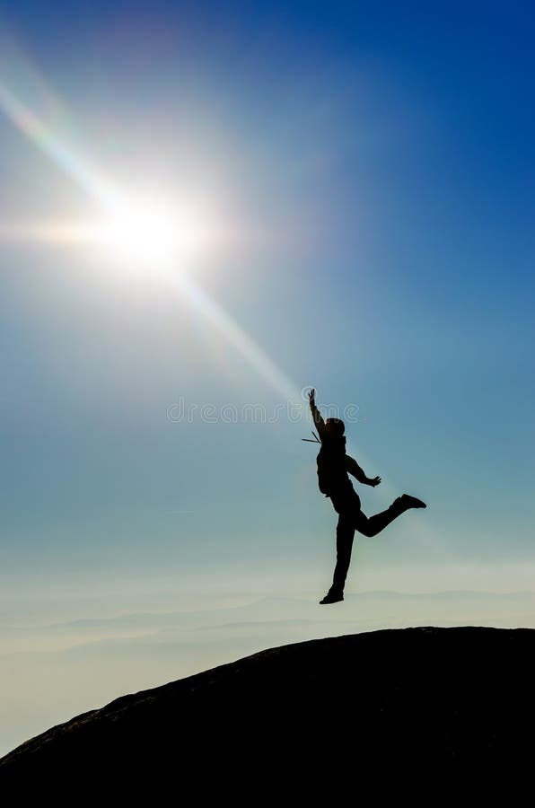 Man Silhouette Jumping Reaching the Sun Stock Image - Image of athlete ...