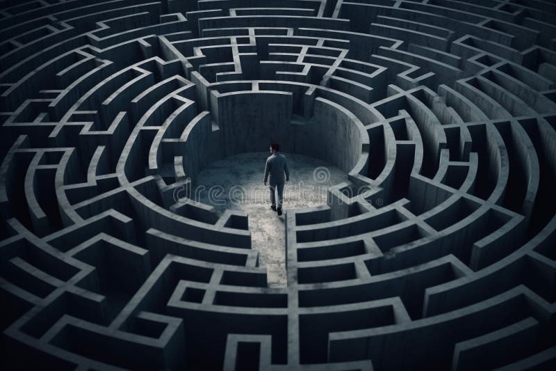 Man Silhouette in Maze. Generative AI Stock Illustration - Illustration ...
