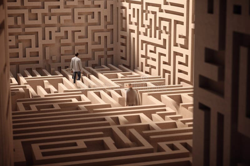Man Silhouette in Maze. Generative AI Stock Illustration - Illustration ...