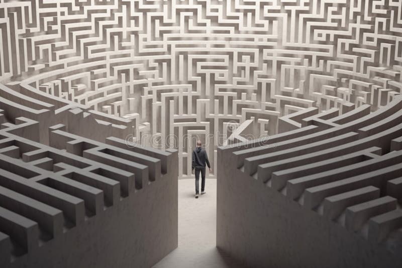 Man Silhouette in Maze. Generative AI Stock Illustration - Illustration ...