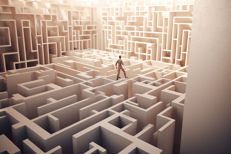 Man Silhouette in Maze. Generative AI Stock Illustration - Illustration ...