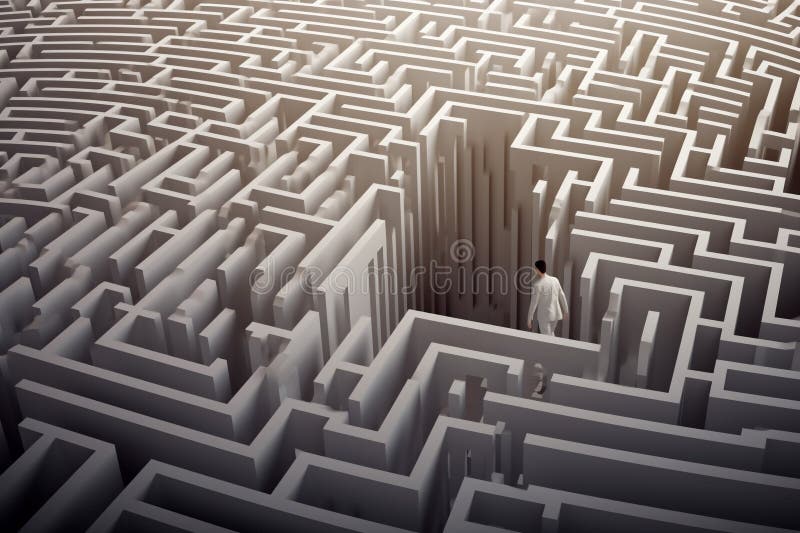 Man Silhouette in Maze. Generative AI Stock Illustration - Illustration ...