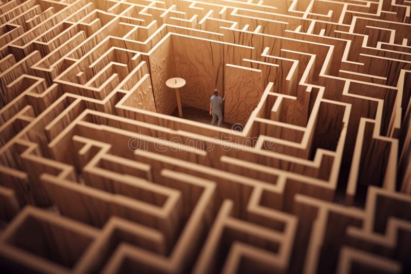 Man Silhouette in Maze. Generative AI Stock Illustration - Illustration ...