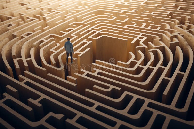 Man Silhouette in Maze. Generative AI Stock Illustration - Illustration ...