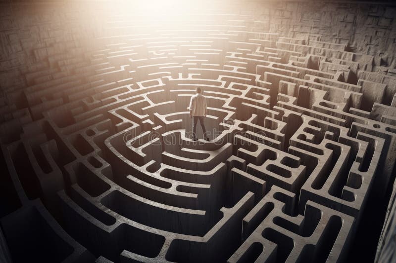 Man Silhouette in Maze. Generative AI Stock Illustration - Illustration ...