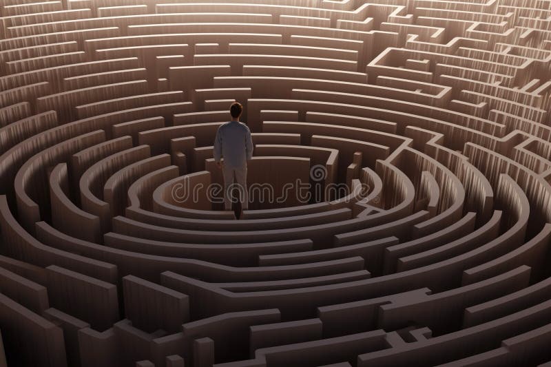 Man Silhouette in Maze. Generative AI Stock Illustration - Illustration ...
