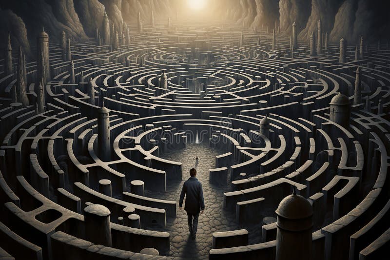 Man Silhouette in Maze or Labyrinth. Decision Making Process. Stock ...