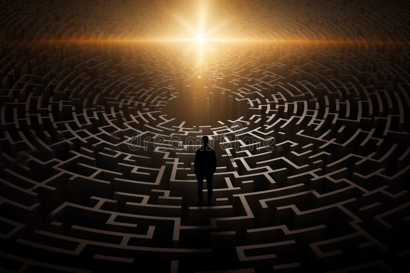 Man Silhouette in Maze or Labyrinth. Generative AI Stock Illustration ...