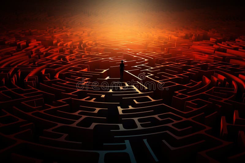 Man Silhouette in Maze or Labyrinth. Generative AI Stock Illustration ...