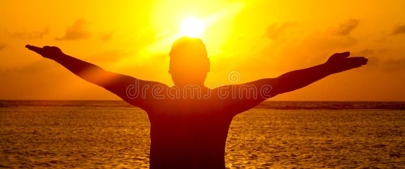 Man Silhouette of Outstretched Arms in Sunset Stock Photo - Image of ...