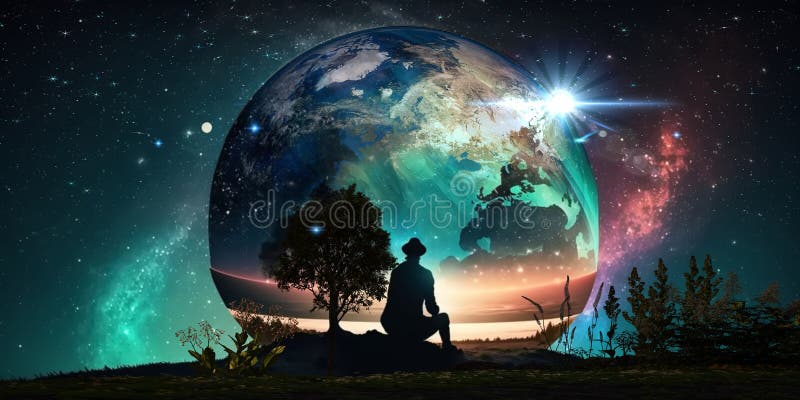 Young Couple Man and Woman Sit on Rock at Night Sea Watching Starry Sky ...