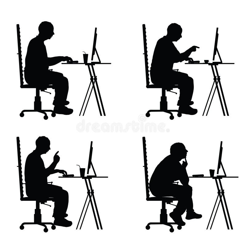 Man Silhouette Sitting with Laptop Illustration Stock Vector ...