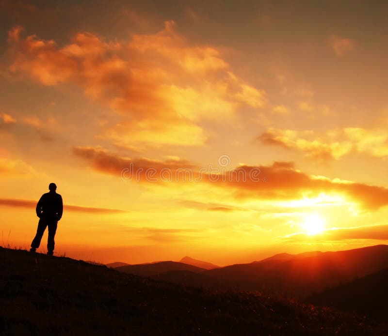 Man silhouette on sunset stock image. Image of heaven - 2206423