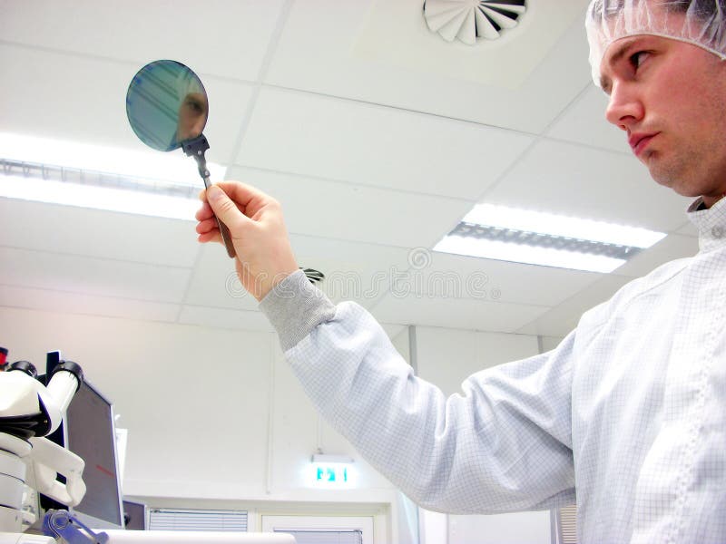 The Operator with the Silicon Wafer Stock Image - Image of factory ...