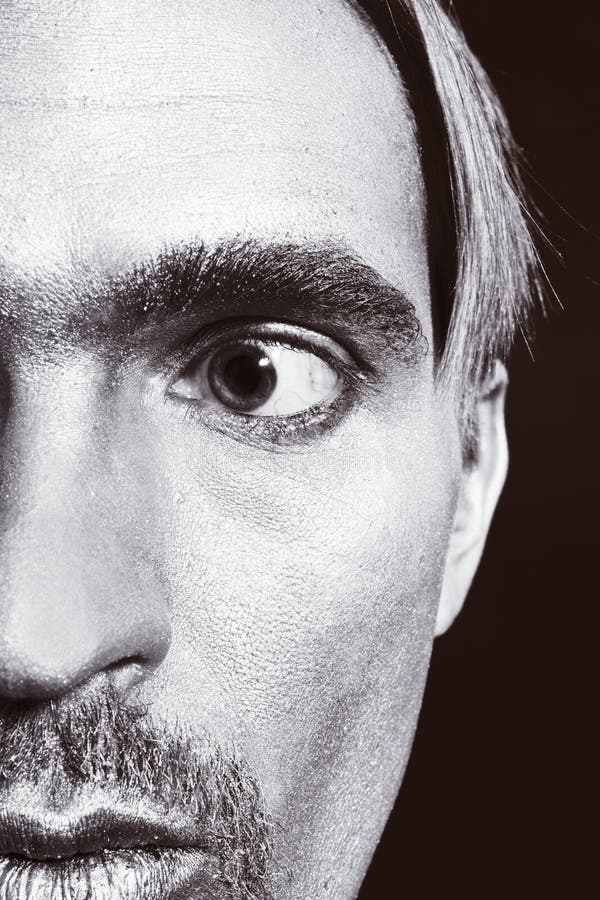 Man with Silver Paint on His Face Stock Image - Image of disguise, lips ...