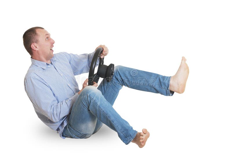 Man simulates riding a car stock image. Image of drive - 53139033