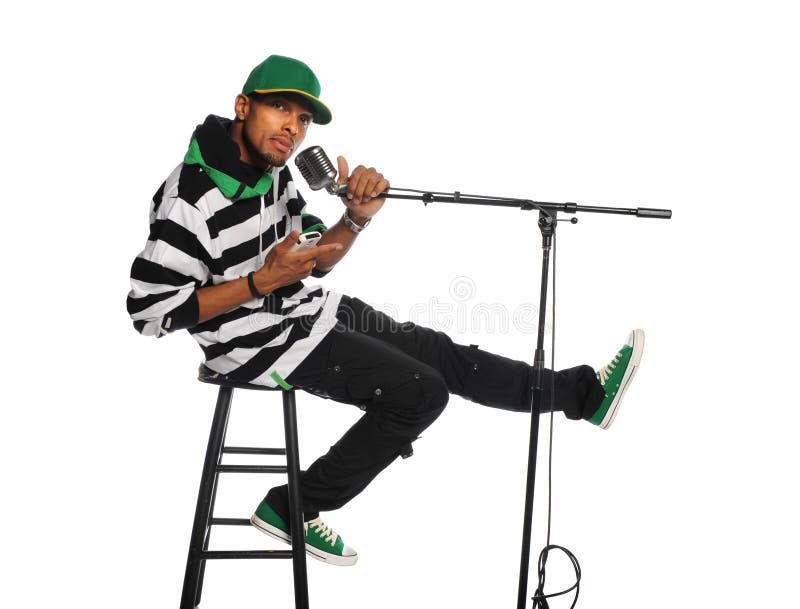 Man Singing into Vintage Microphone Stock Image - Image of young, urban ...