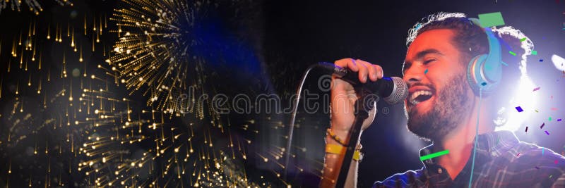 Man Singing at Concert with Transition Stock Image - Image of firework ...