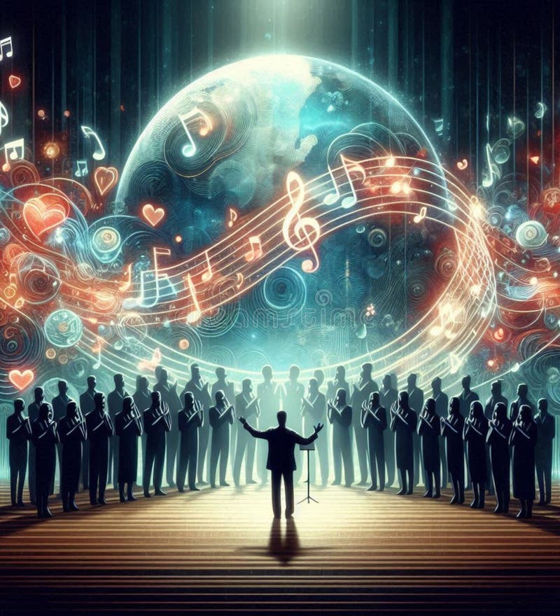 A Man Singing into a Microphone with a Crowd of People Behind Him Stock ...