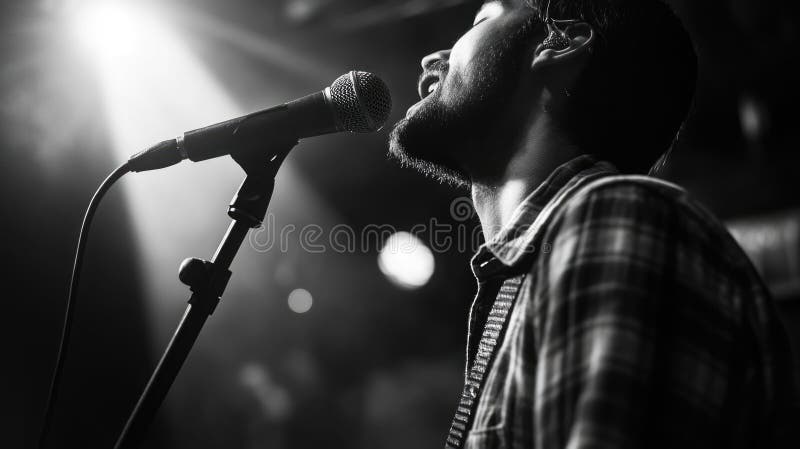 Man Singing into Microphone Stock Image - Image of show, live: 375745173
