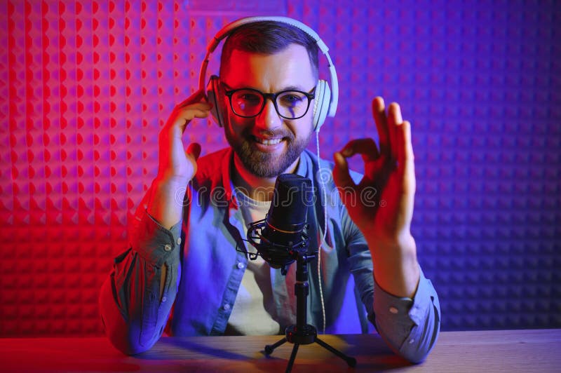 Man Singing in a Recording Studio Stock Photo - Image of microphone ...