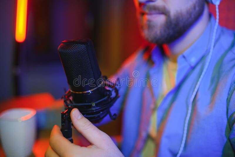 Man Singing in a Recording Studio Stock Photo - Image of instrument ...