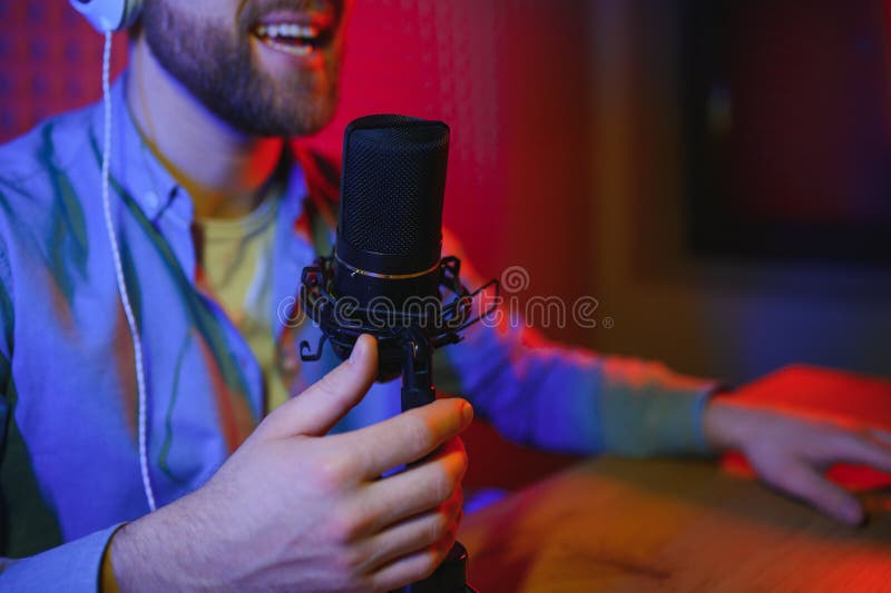 Man Singing in a Recording Studio Stock Image - Image of music ...