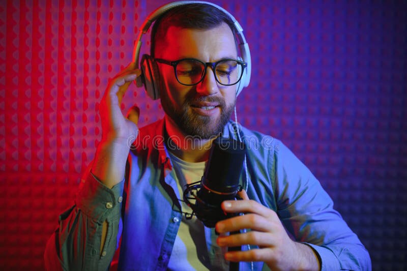 Man Singing in a Recording Studio Stock Image - Image of commercial ...