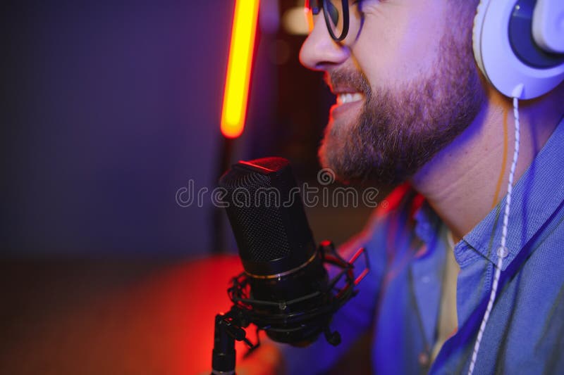 Man Singing in a Recording Studio Stock Image - Image of professional ...
