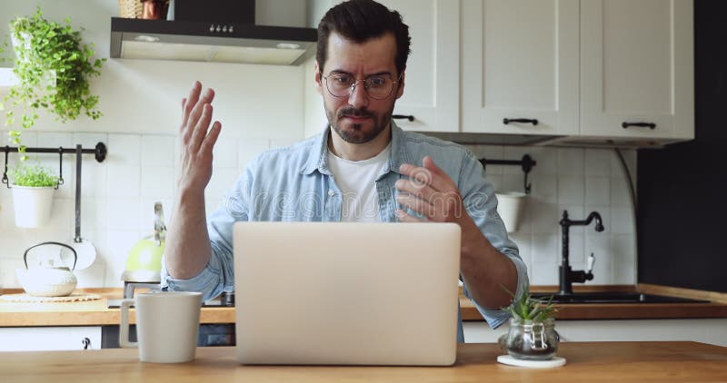 Man Having Problems with Laptop Feels Annoyed Due Data Loss Stock Video ...