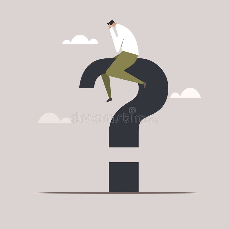 A Person Sitting Over a Question Mark and Thinking. Stock Vector ...