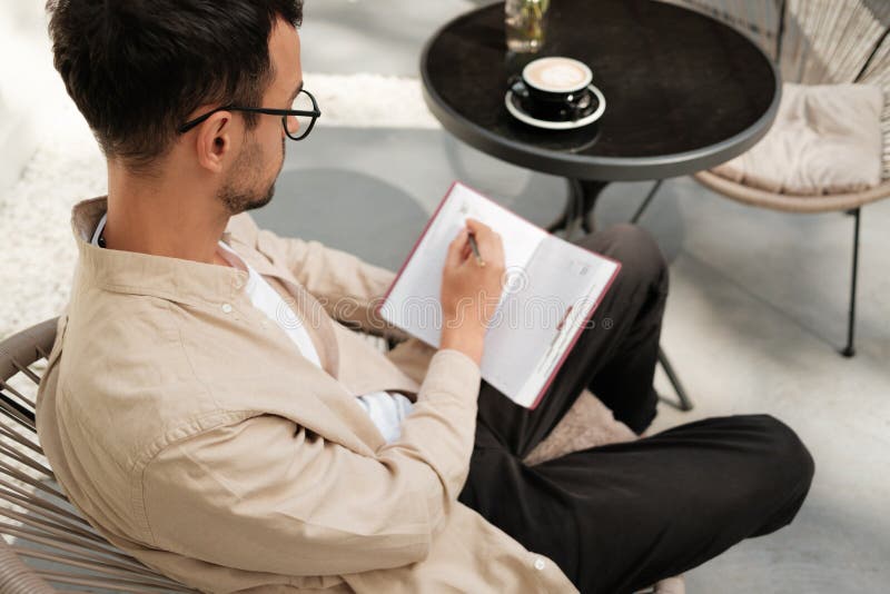 Man Writing Notebook Relaxing Outdoor Cafe Stock Photos - Free ...