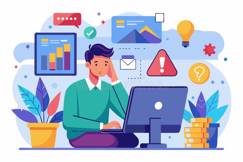 A Man Sits at a Desk, Focused on Resolving Computer Issues with Visual ...