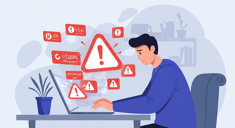 A Man Sits at a Desk, Looking Stressed, in Front of a Laptop ...