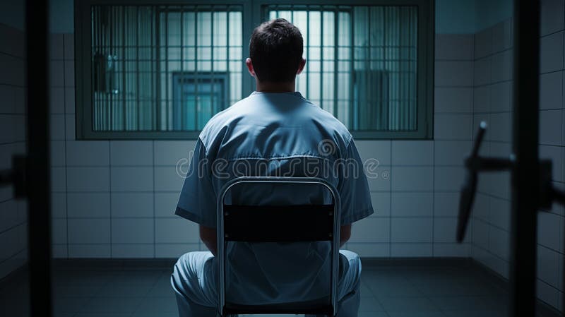 Man Sits Facing a Barred Window in a Prison Cell, Exuding a Sense of ...