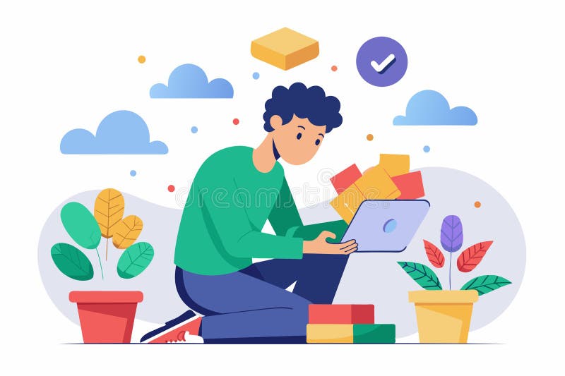 A Man Sits on the Floor, Using a Laptop To Organize His Thoughts ...