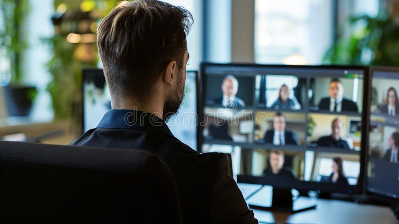Man Working at Computer stock illustration. Illustration of indoors ...