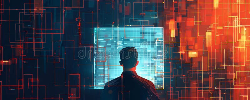 A Man Sits in Front of a Computer Screen, Looking at a Complex Array of ...