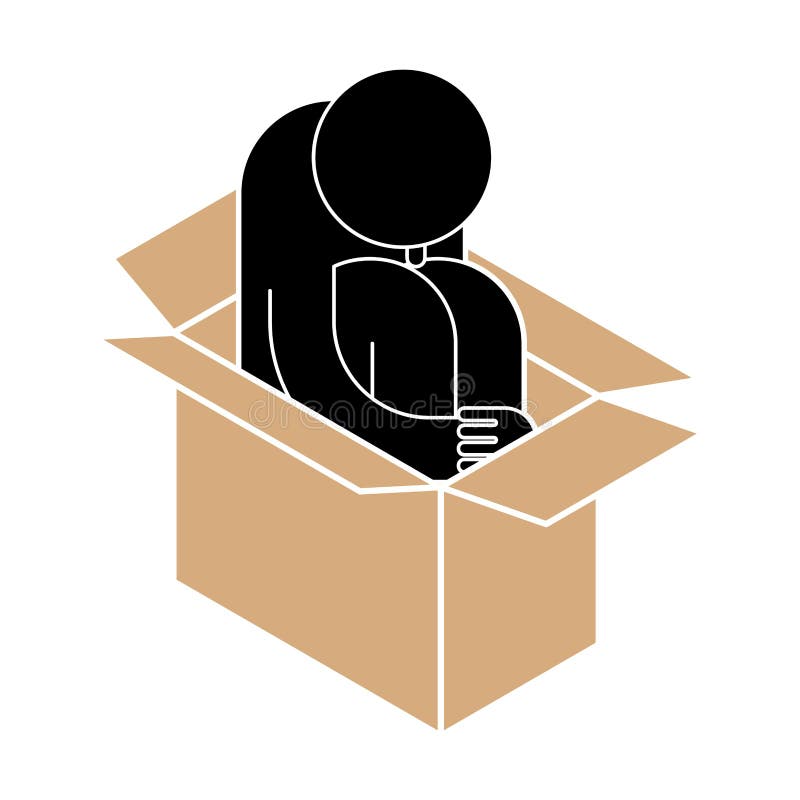 Man Sits Inside Box is Sad. Loneliness Concept Stock Vector ...