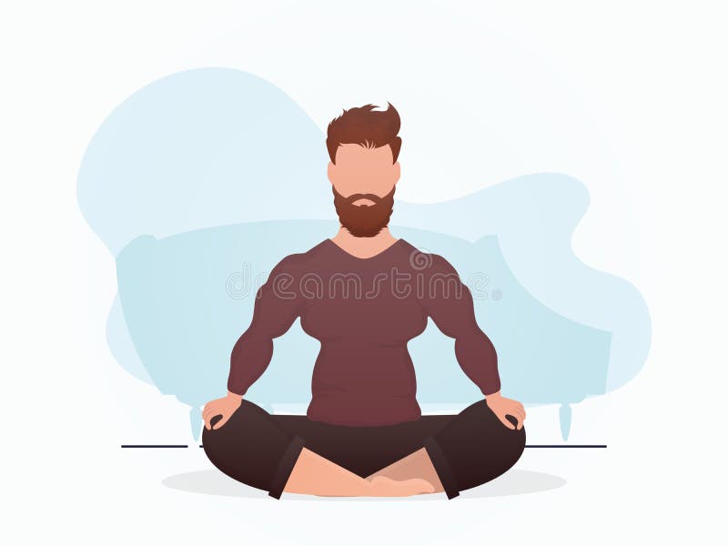 A Man Sits and Meditates. Meditation. Cartoon Style Stock Vector ...